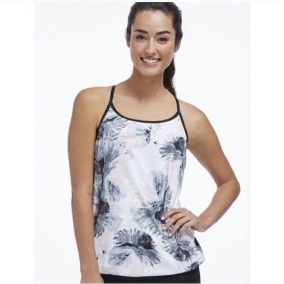 Fabletics | Tops | Fabletics Norwalk Tank Floral Print W Built In Bra Black White Active Sport ...